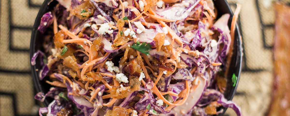 Bacon and Bleu Cheese Red Cabbage Cole Slaw - Dad With A Pan